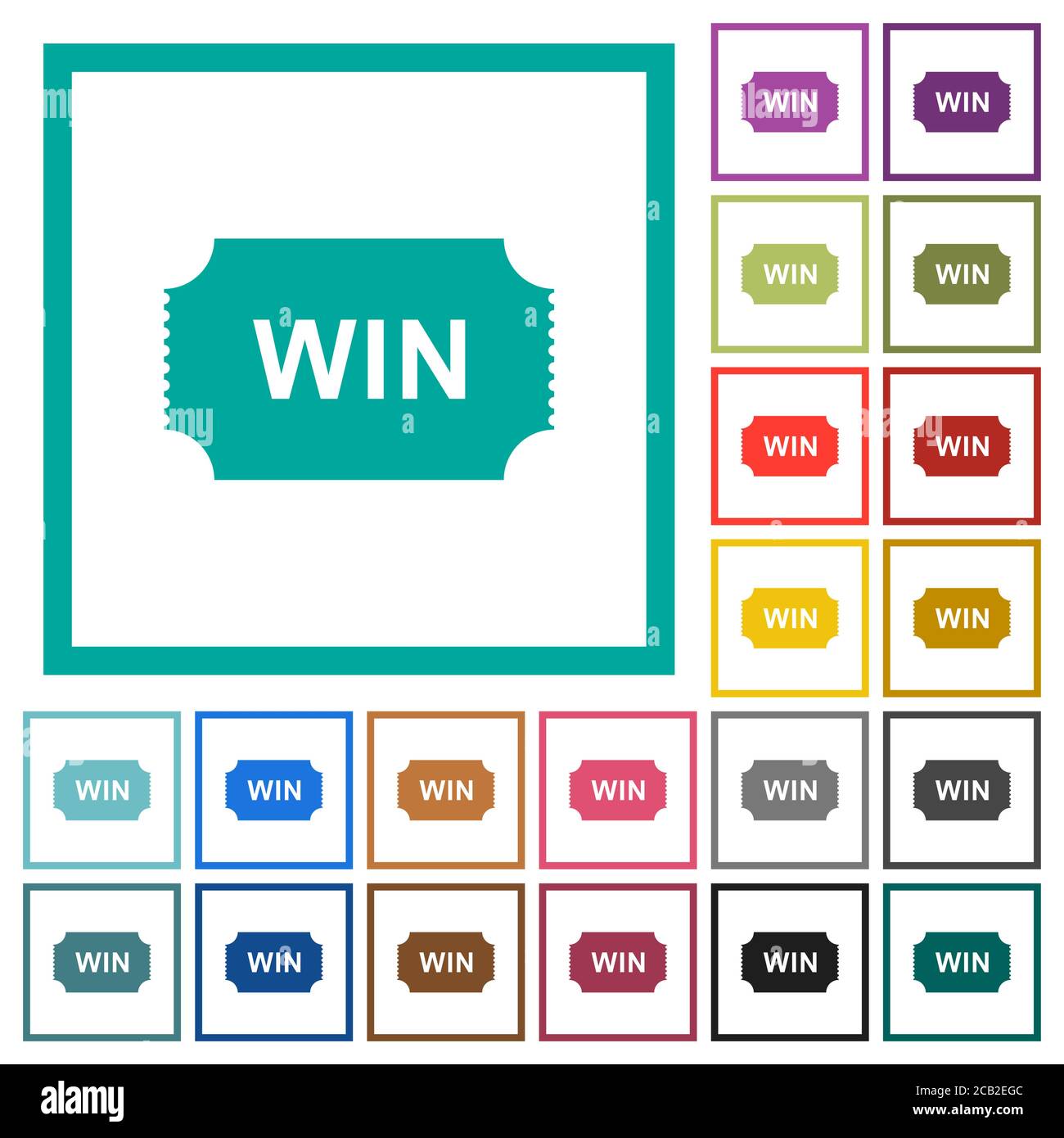 Winner ticket flat color icons with quadrant frames on white background ...