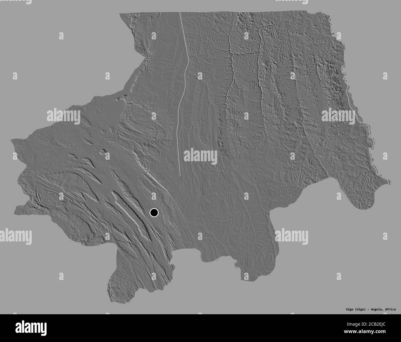 Shape of Uíge, province of Angola, with its capital isolated on a solid ...