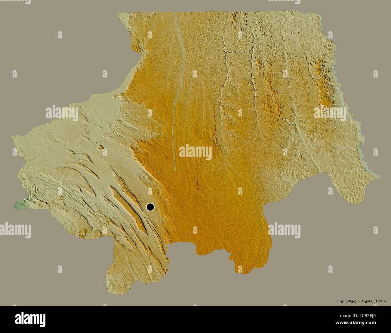 Shape of Uíge, province of Angola, with its capital isolated on a solid ...
