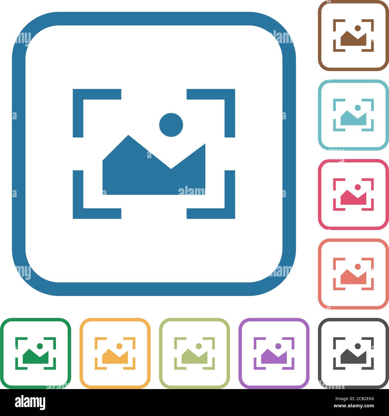 Camera landscape mode simple icons in color rounded square frames on ...