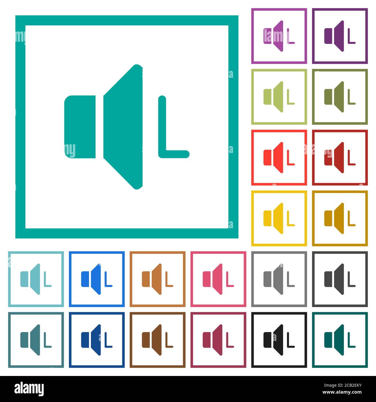 Left audio channel flat color icons with quadrant frames on white ...