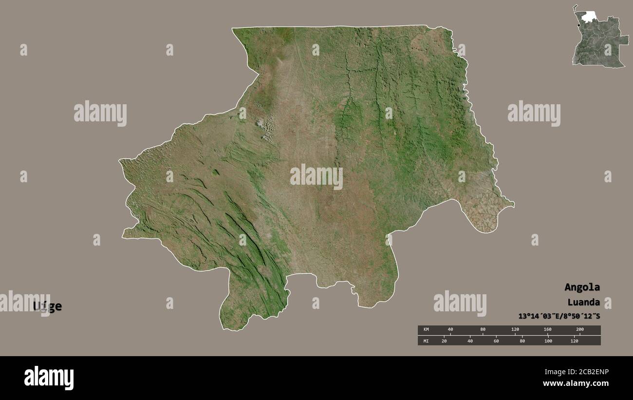 Shape of Uíge, province of Angola, with its capital isolated on solid ...