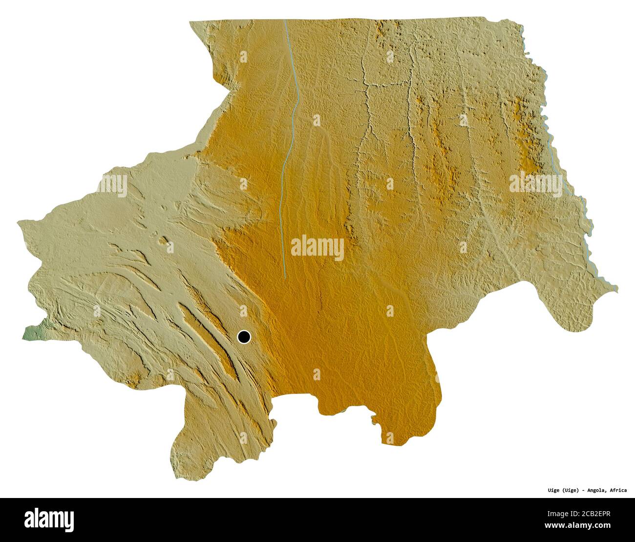 Shape of Uíge, province of Angola, with its capital isolated on white ...