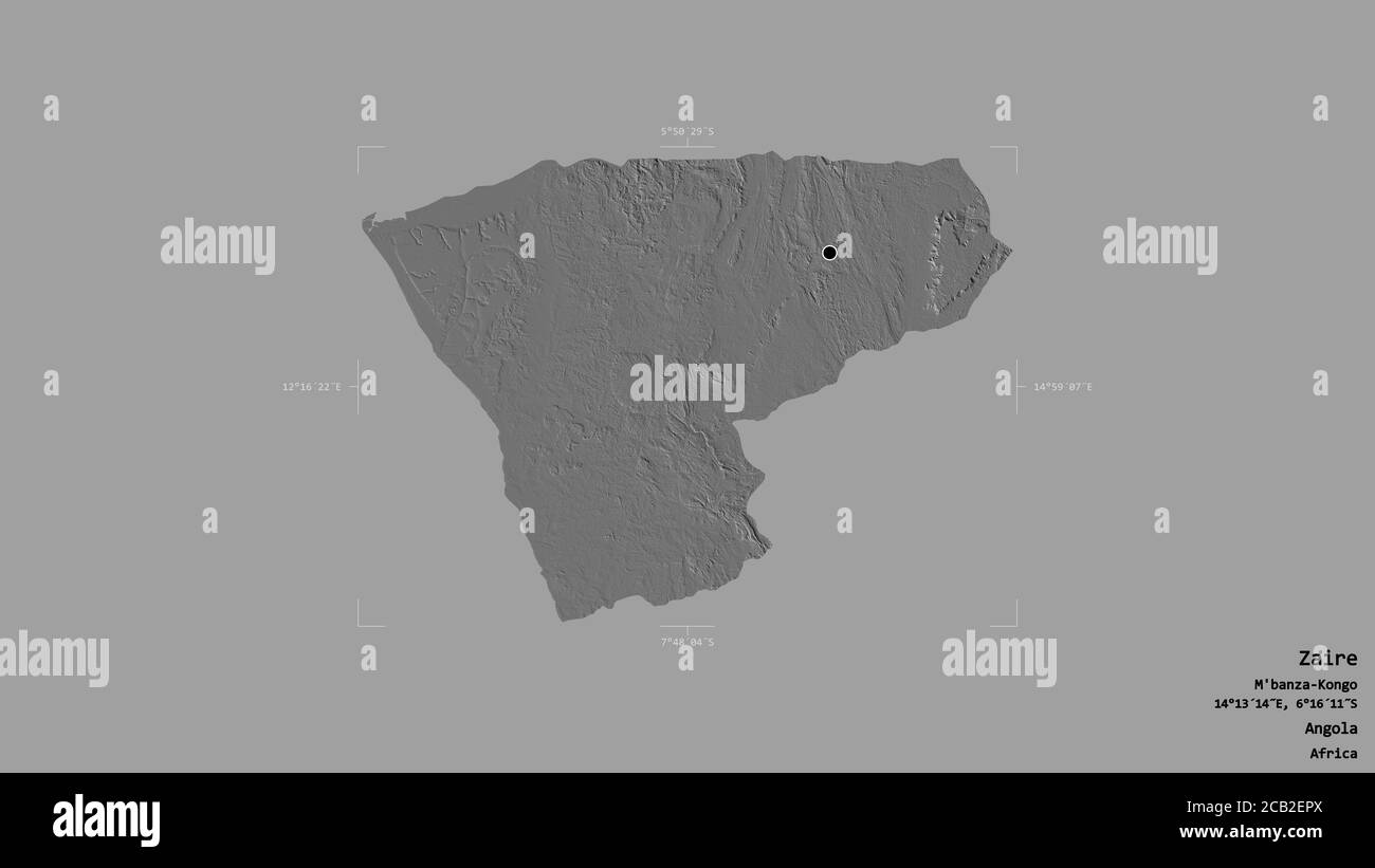 Area of Zaire, province of Angola, isolated on a solid background in a ...