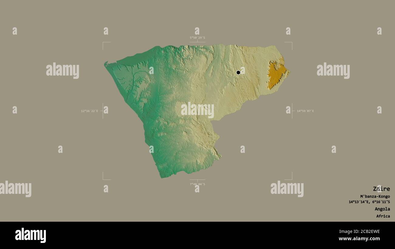 Area of Zaire, province of Angola, isolated on a solid background in a ...