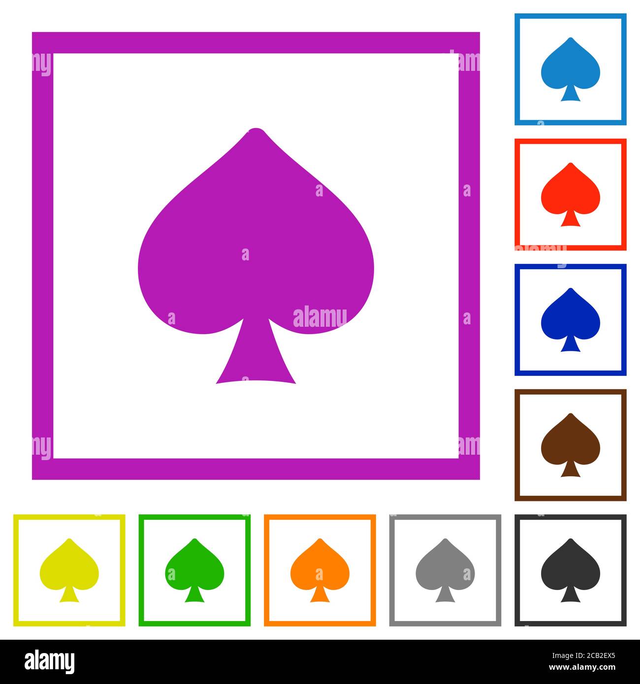 Spades card symbol flat color icons in square frames on white ...