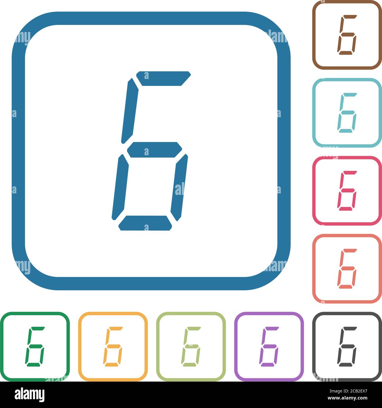 digital number six of seven segment type simple icons in color rounded ...