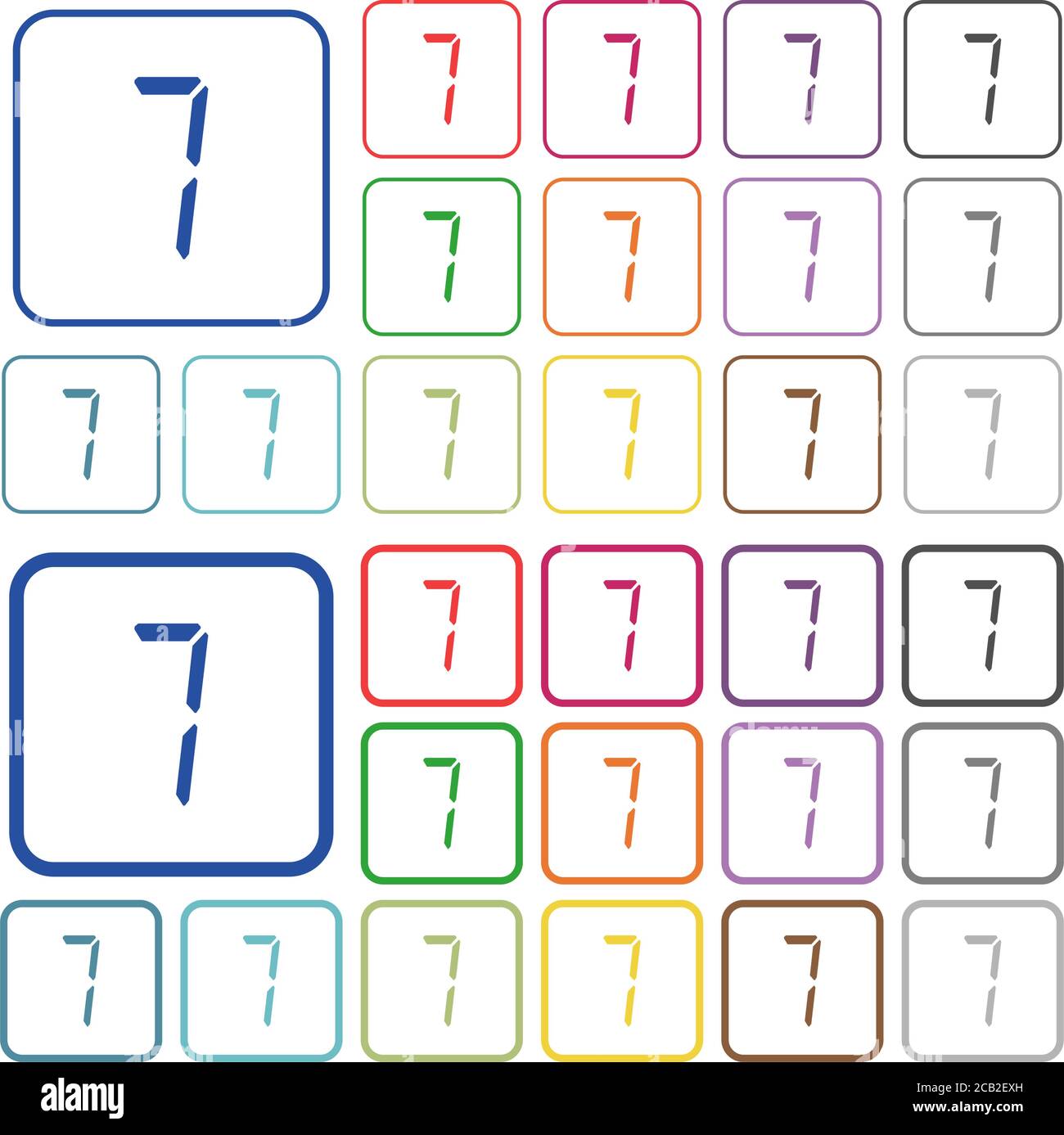 digital number seven of seven segment type color flat icons in rounded ...