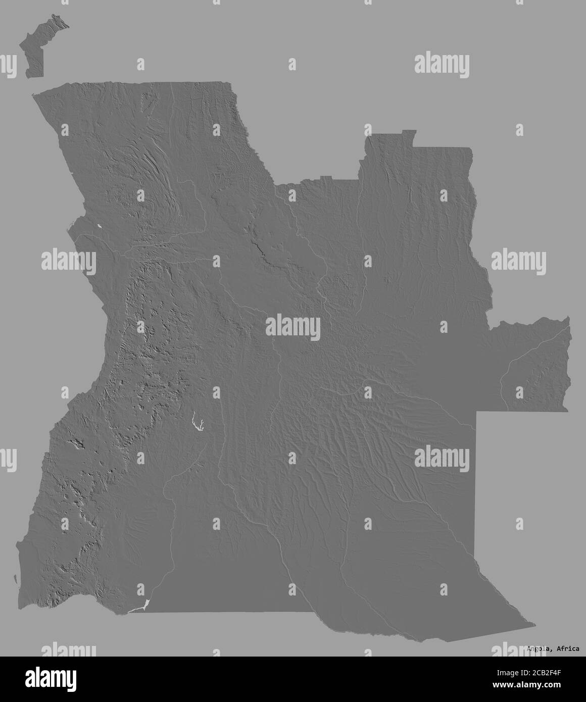 Shape of Angola with its capital isolated on a solid color background ...