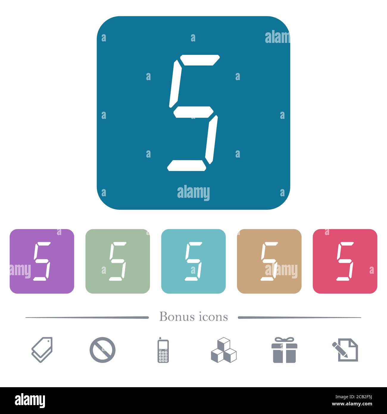 digital number five of seven segment type white flat icons on color ...