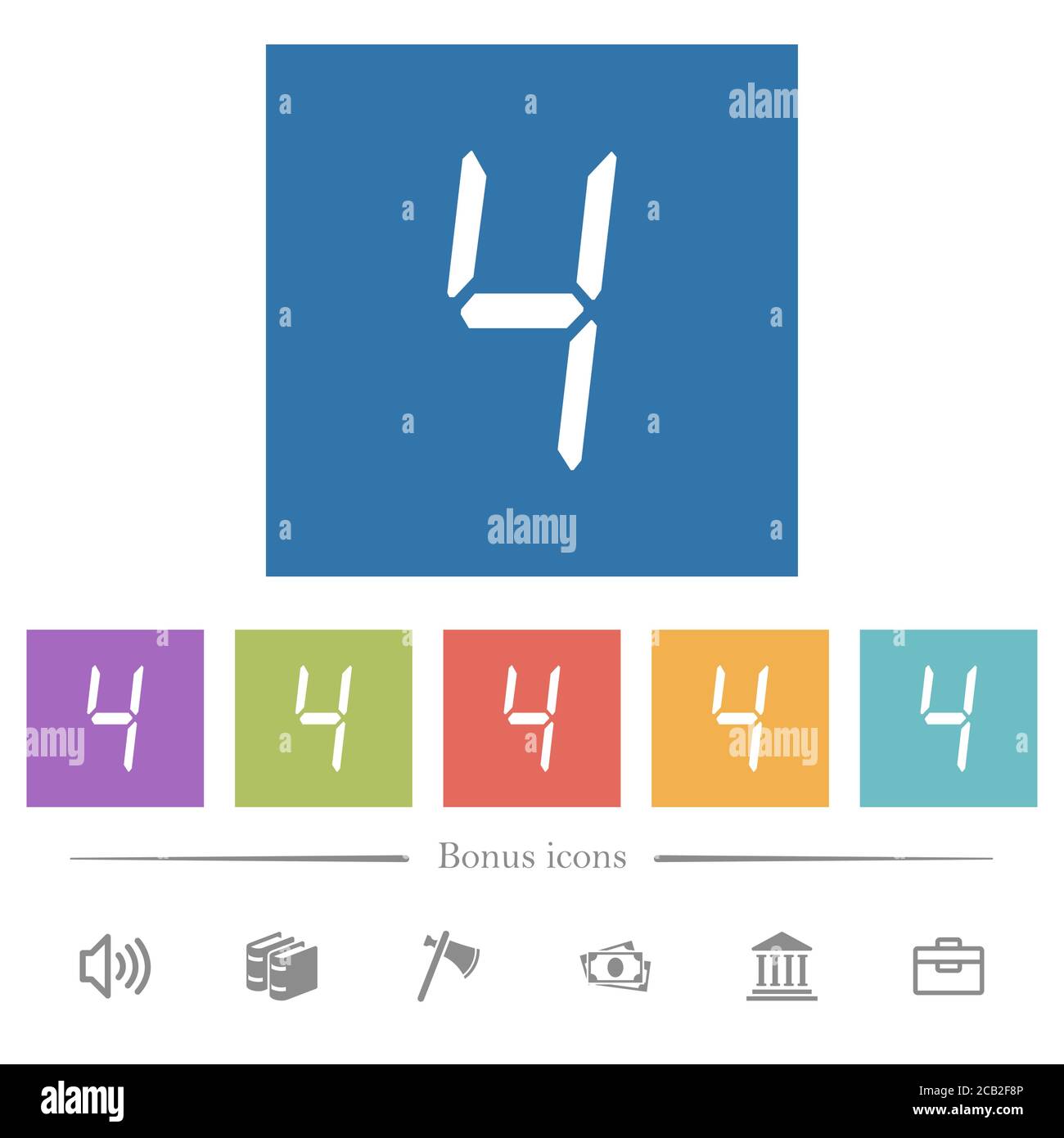 digital number four of seven segment type flat white icons in square ...