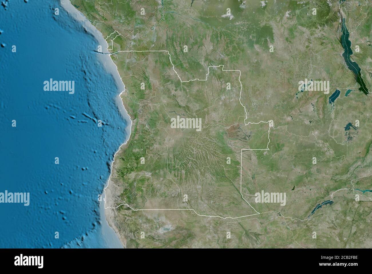 Extended area of Angola with country outline, international and ...