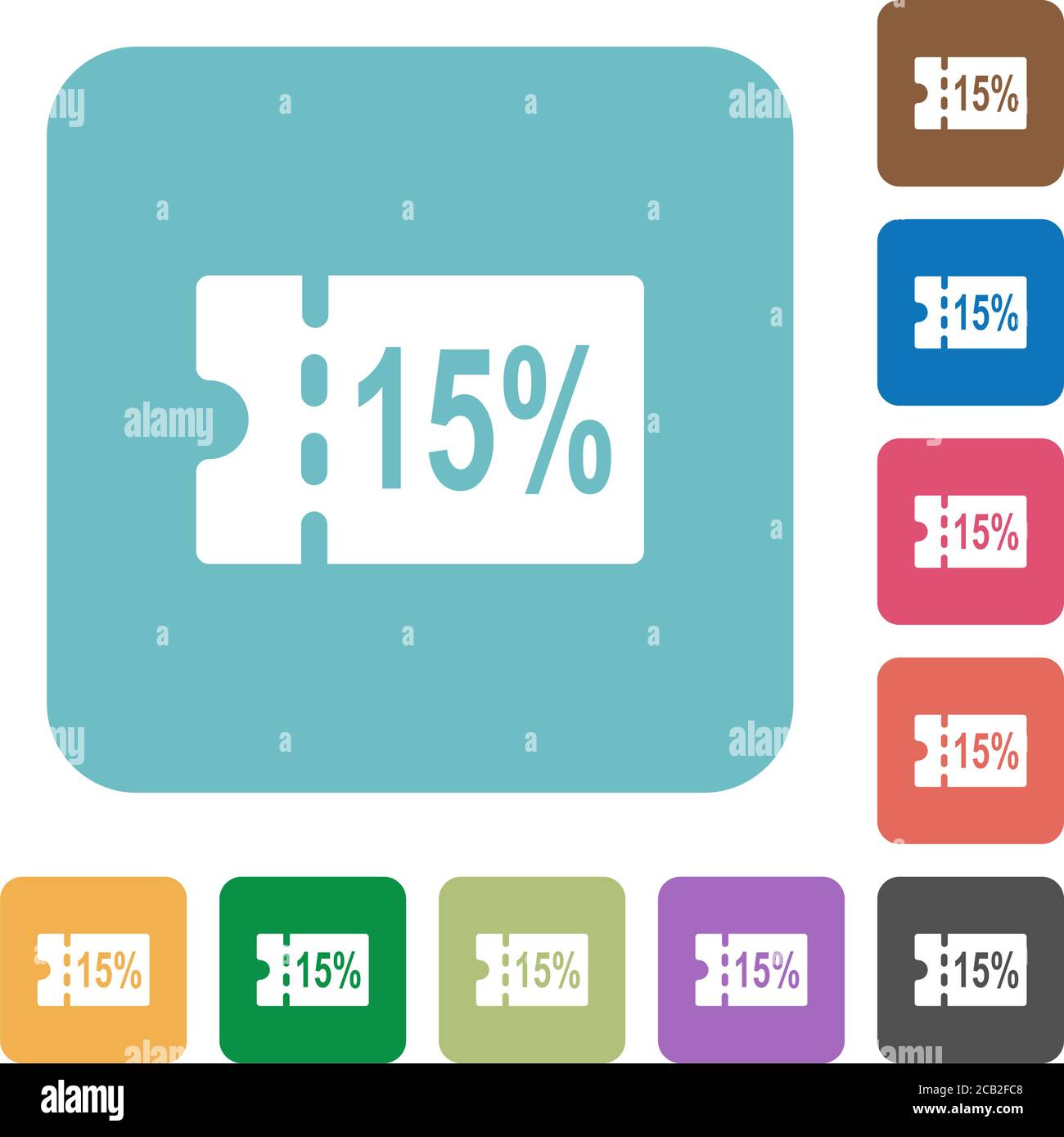 15 percent discount coupon white flat icons on color rounded square ...