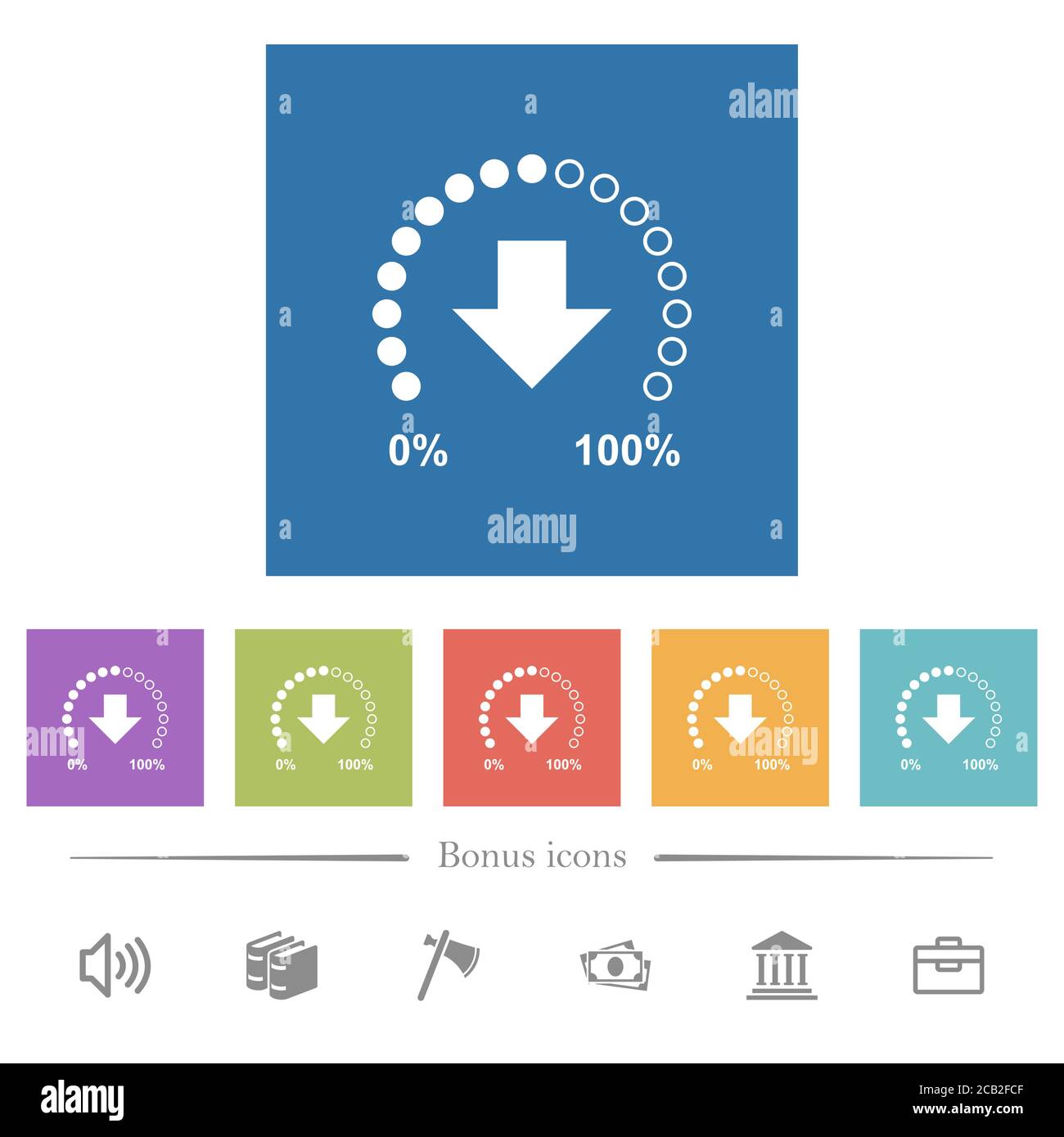 Download in progress flat white icons in square backgrounds. 6 bonus ...