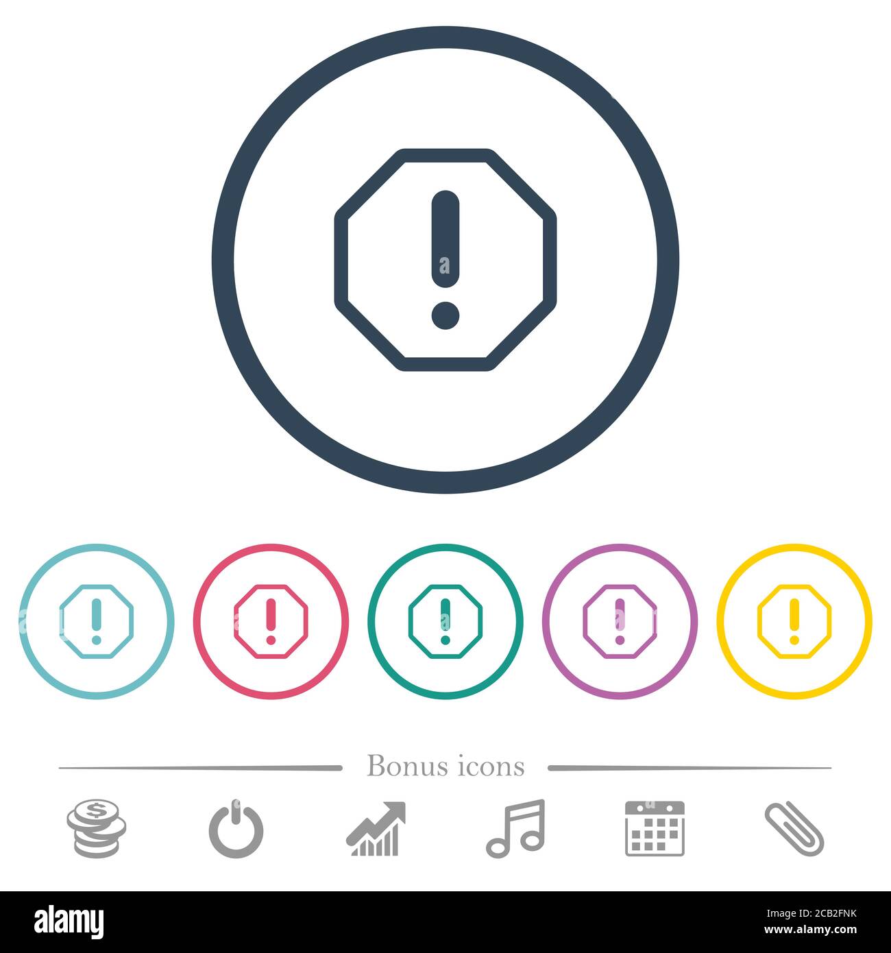 Octagon shaped error sign flat color icons in round outlines. 6 bonus ...