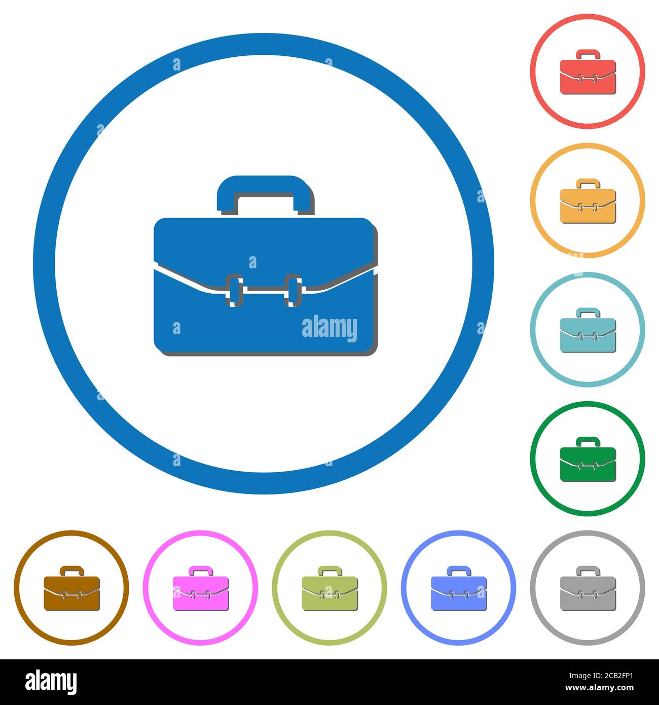 Satchel with two buckles flat color vector icons with shadows in round ...