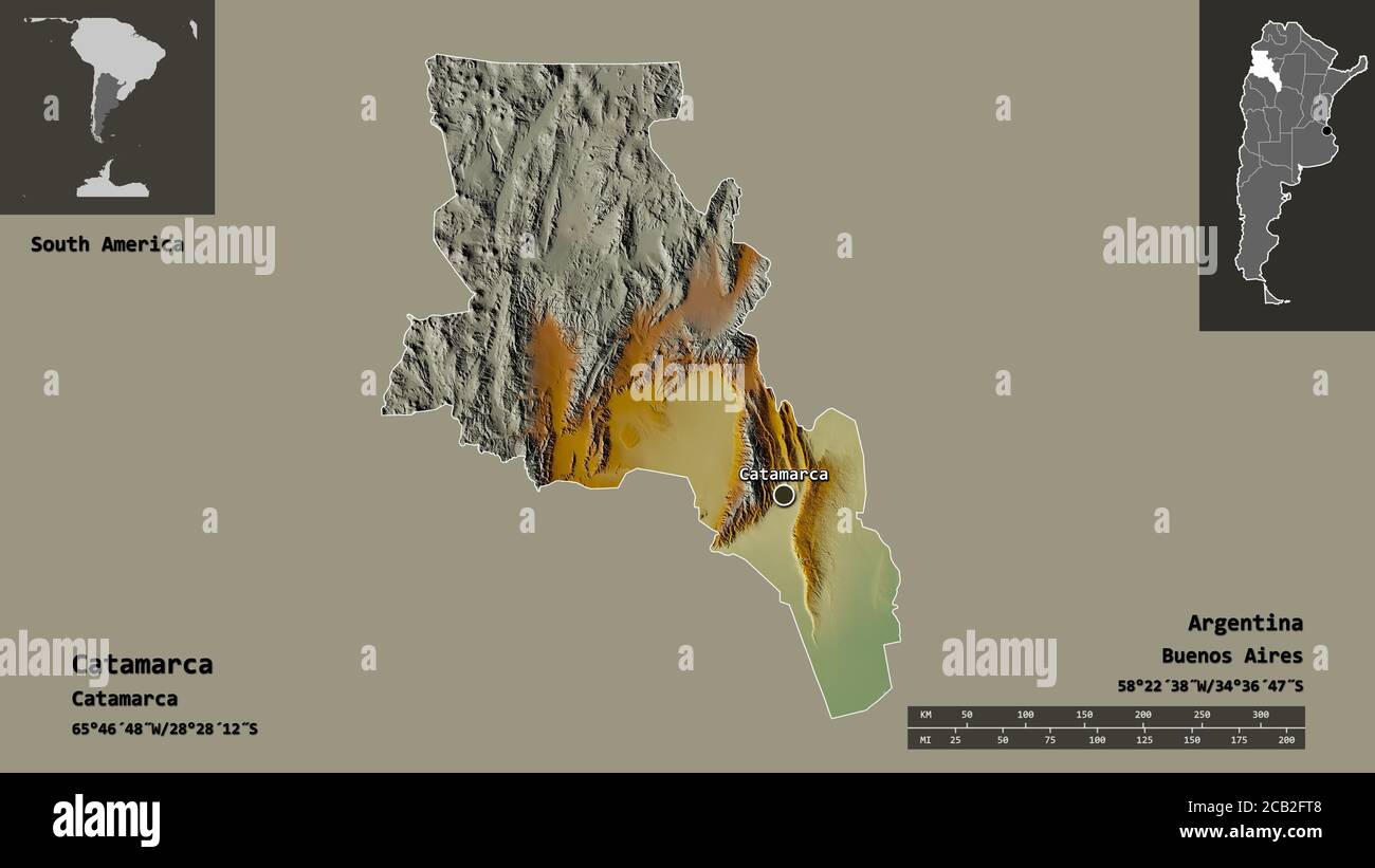 Shape of Catamarca, province of Argentina, and its capital. Distance ...