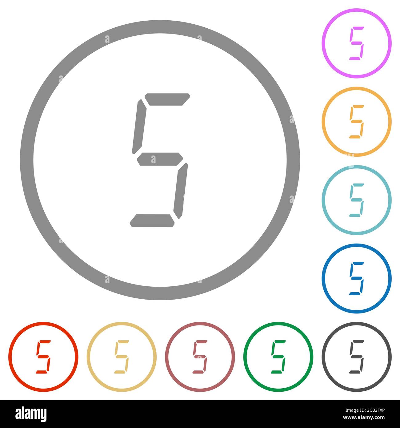 digital number five of seven segment type flat color icons in round ...