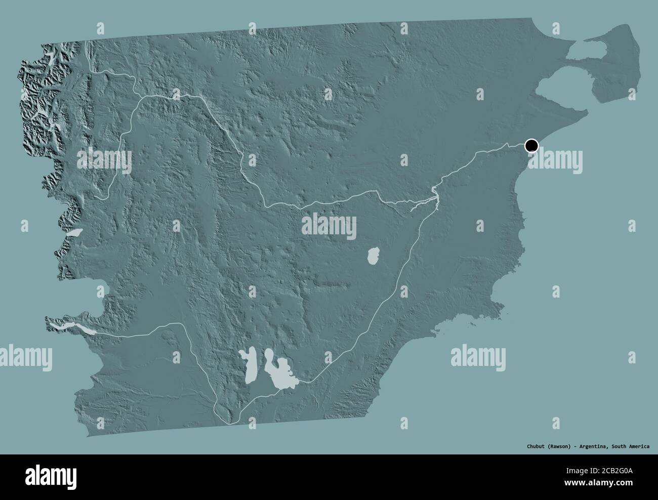 Shape of Chubut, province of Argentina, with its capital isolated on a ...
