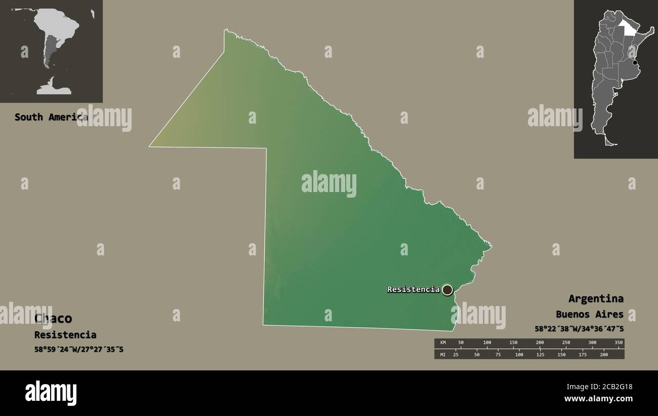 Shape of Chaco, province of Argentina, and its capital. Distance scale ...