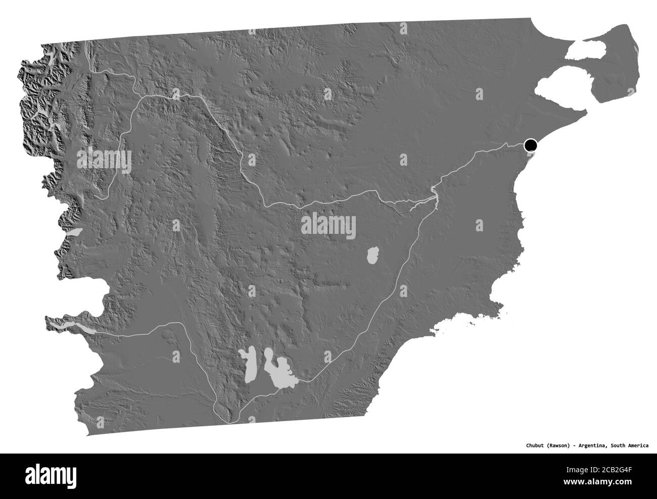 Shape of Chubut, province of Argentina, with its capital isolated on ...