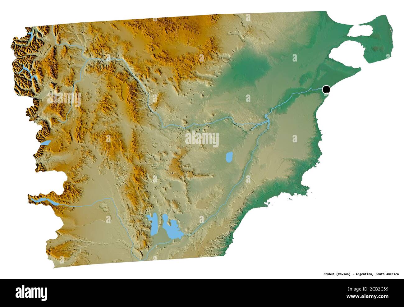 Shape of Chubut, province of Argentina, with its capital isolated on ...