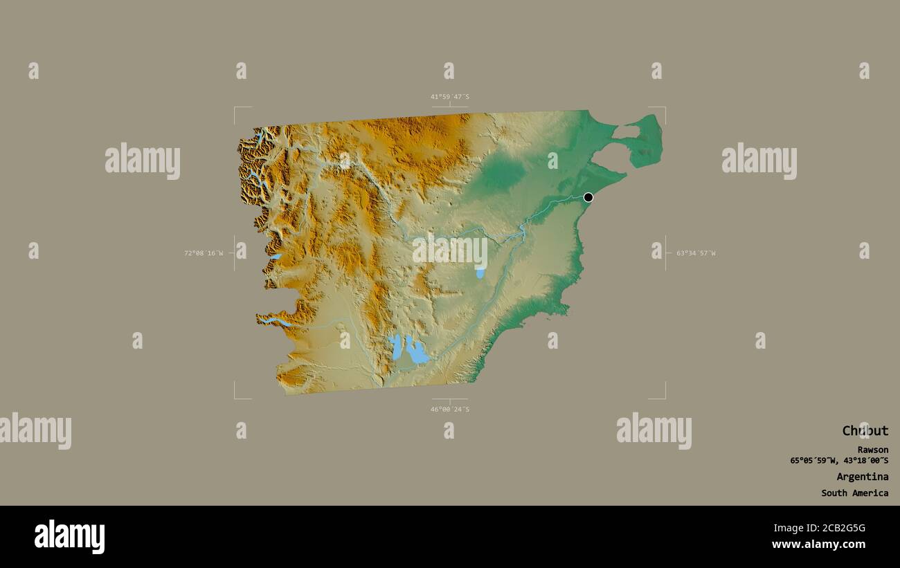 Area of Chubut, province of Argentina, isolated on a solid background ...