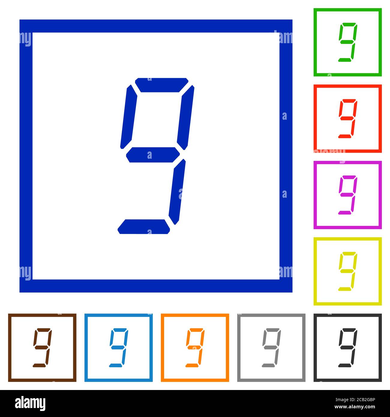 digital number nine of seven segment type flat color icons in square ...
