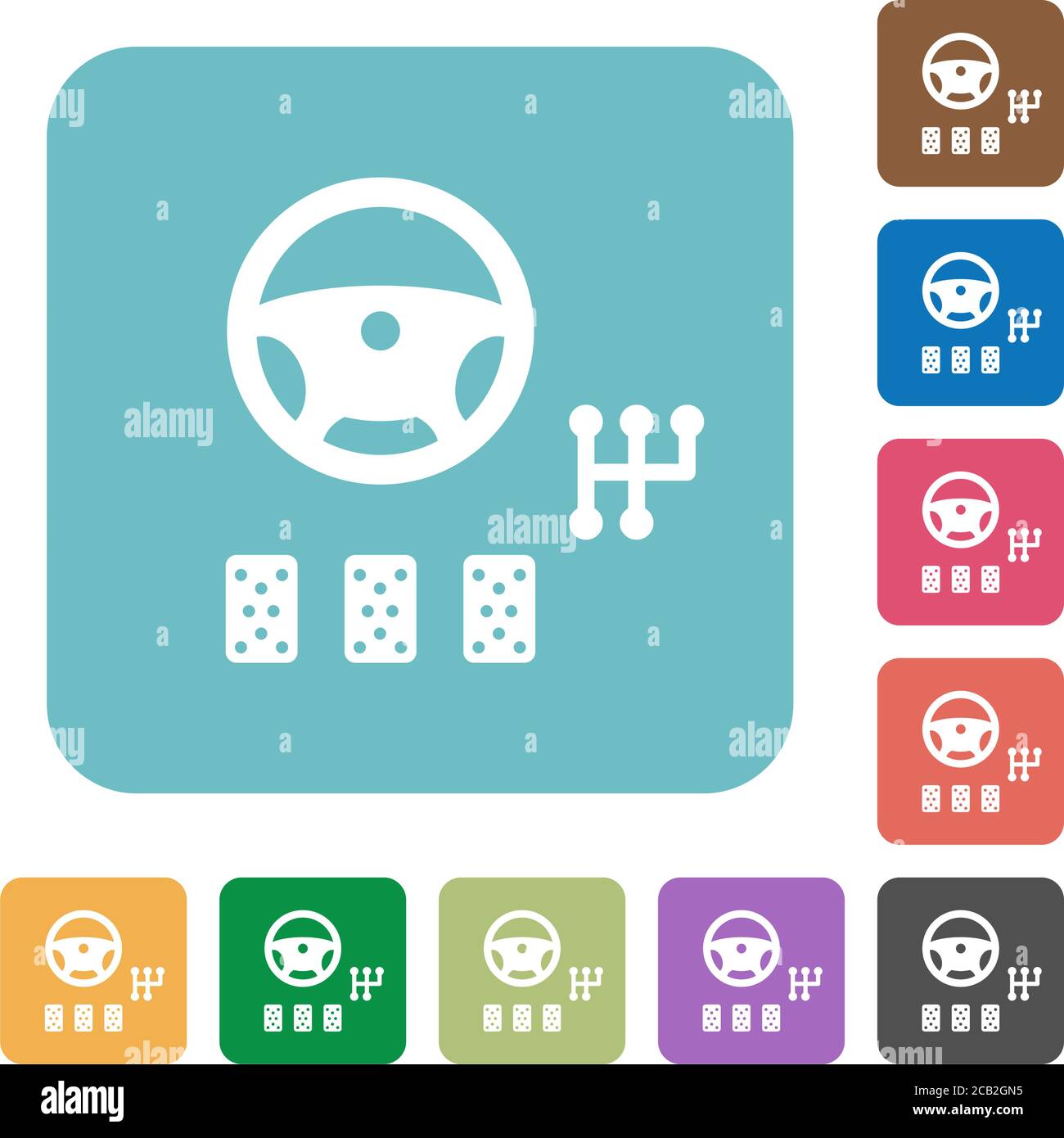 Car controls white flat icons on color rounded square backgrounds Stock ...