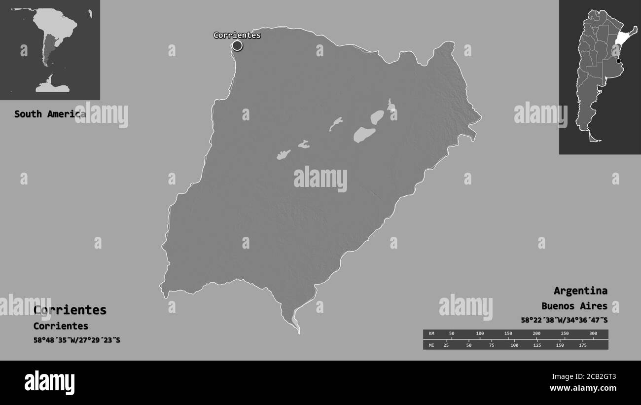 Shape of Corrientes, province of Argentina, and its capital. Distance ...