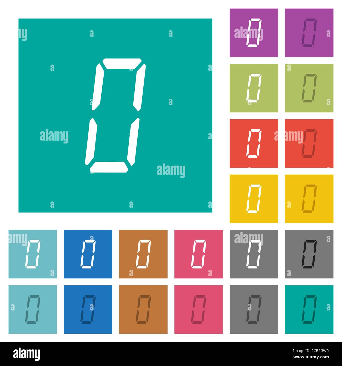 digital number zero of seven segment type multi colored flat icons on ...