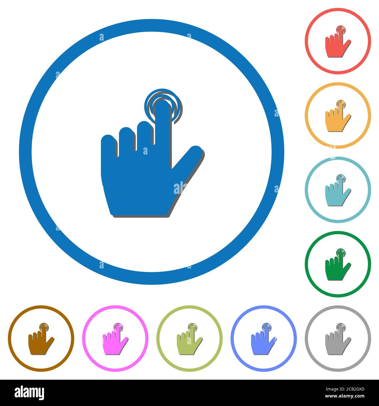 left handed clicking gesture flat color vector icons with shadows in ...