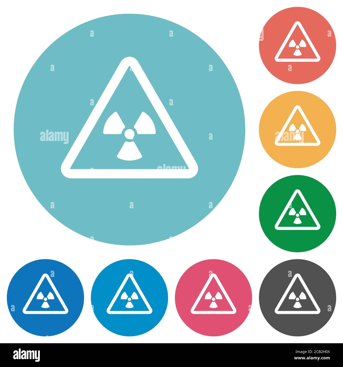 Nuclear warning flat white icons on round color backgrounds Stock ...