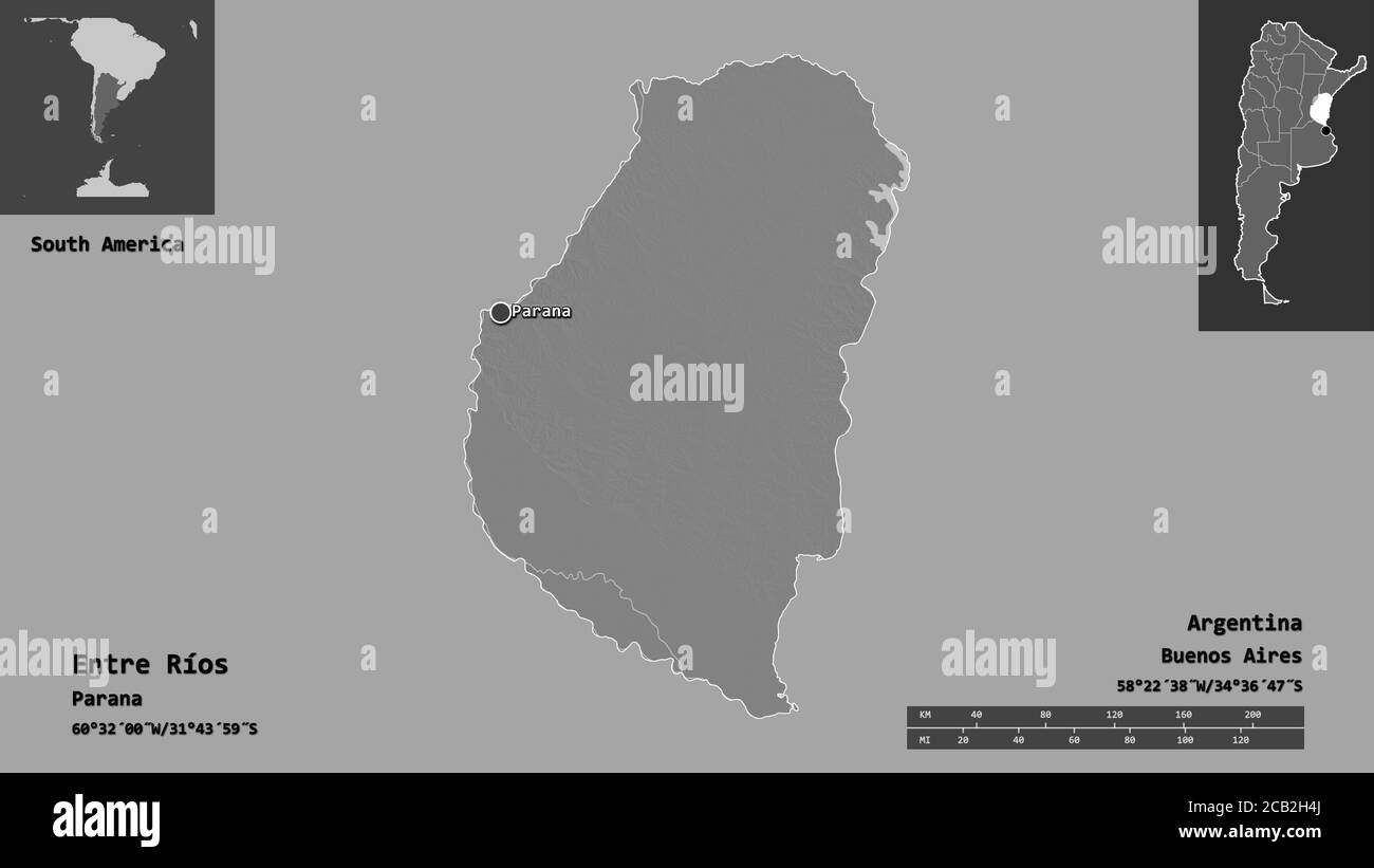 Shape of Entre Ríos, province of Argentina, and its capital. Distance ...
