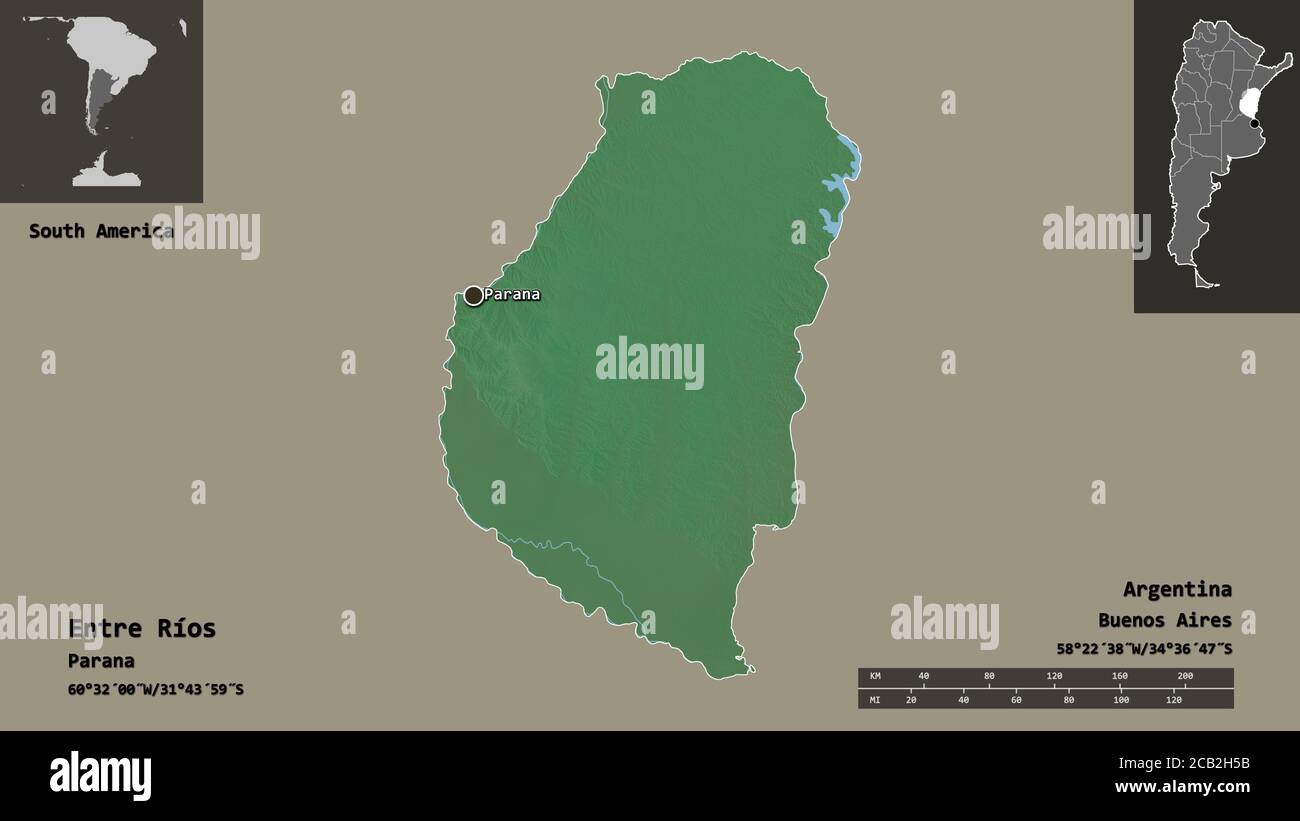 Shape of Entre Ríos, province of Argentina, and its capital. Distance ...