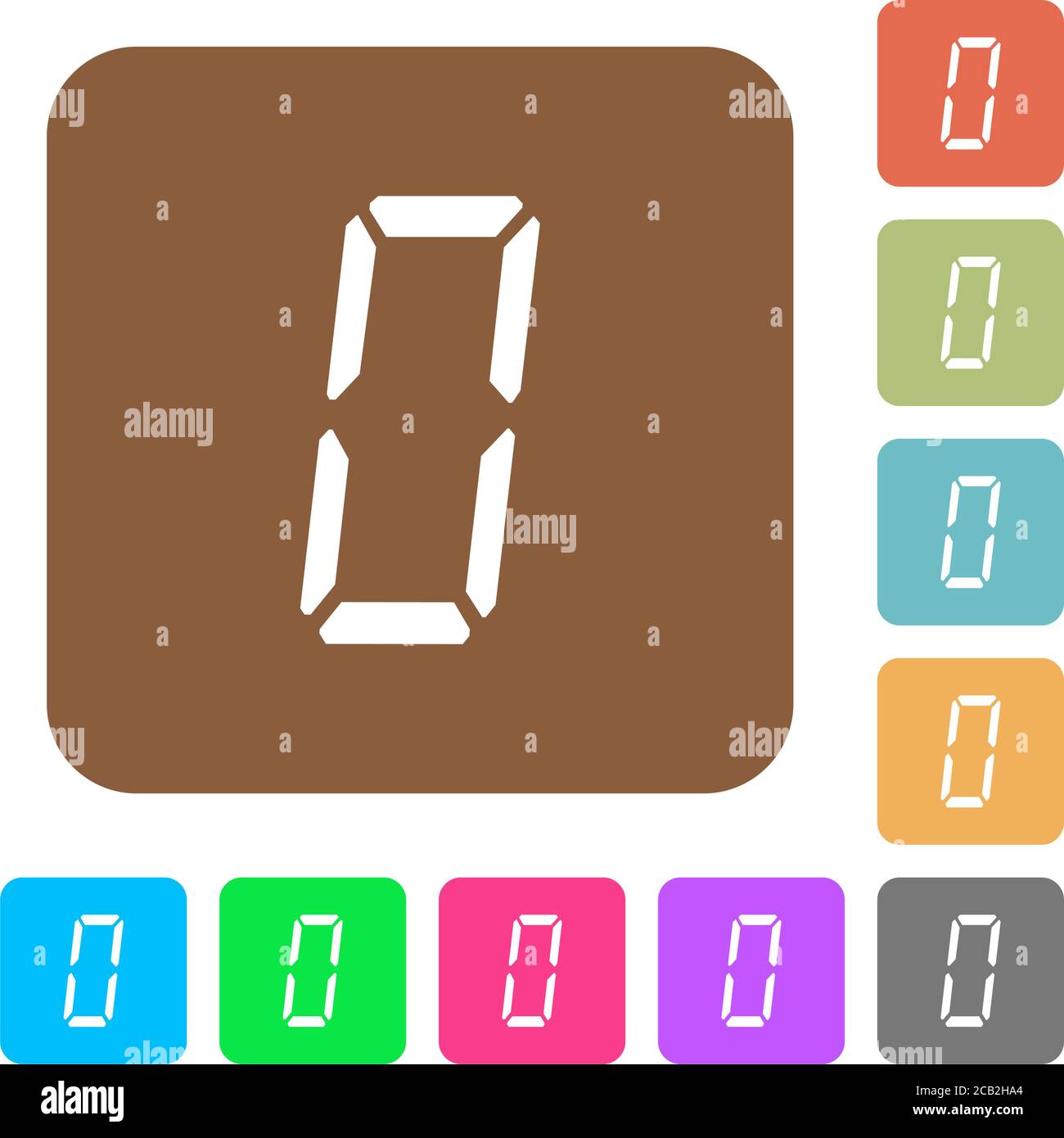 digital number zero of seven segment type flat icons on rounded square ...