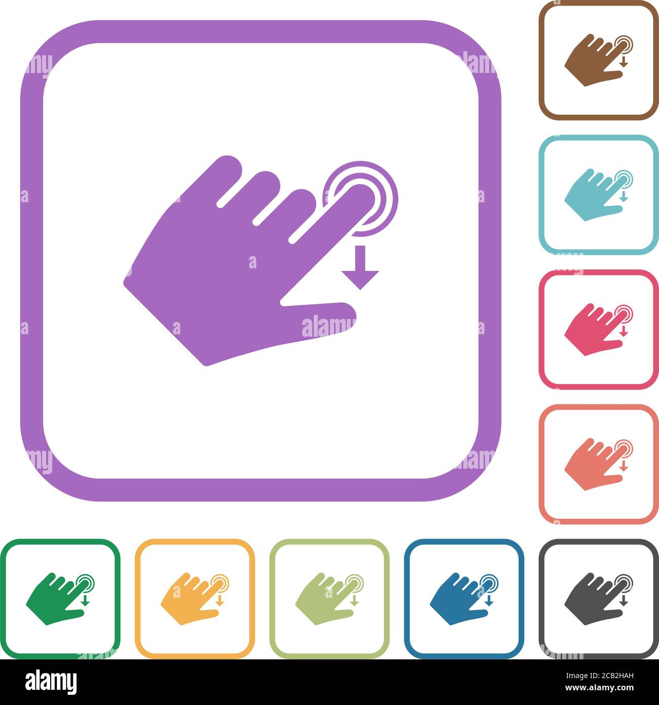 Left handed slide down gesture simple icons in color rounded square ...