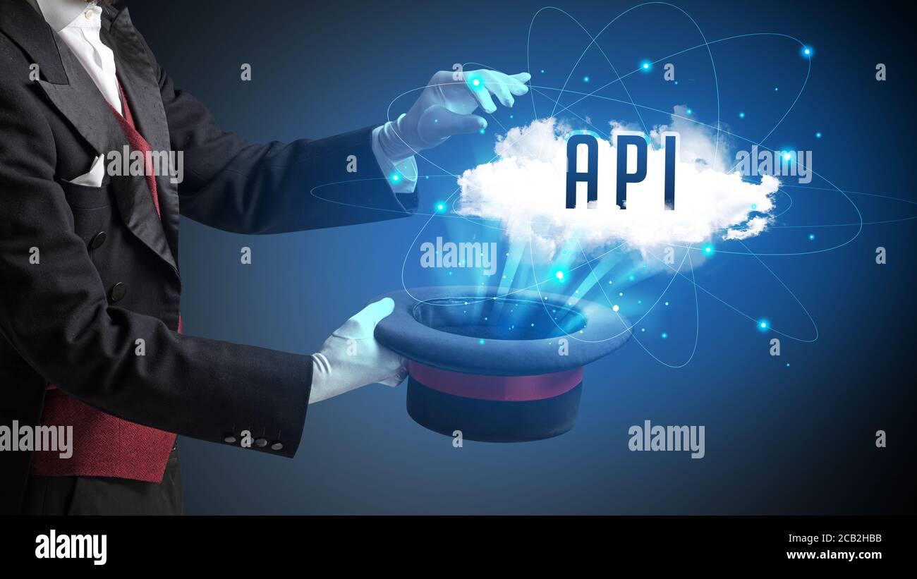 Magician is showing magic trick with API abbreviation, modern tech ...