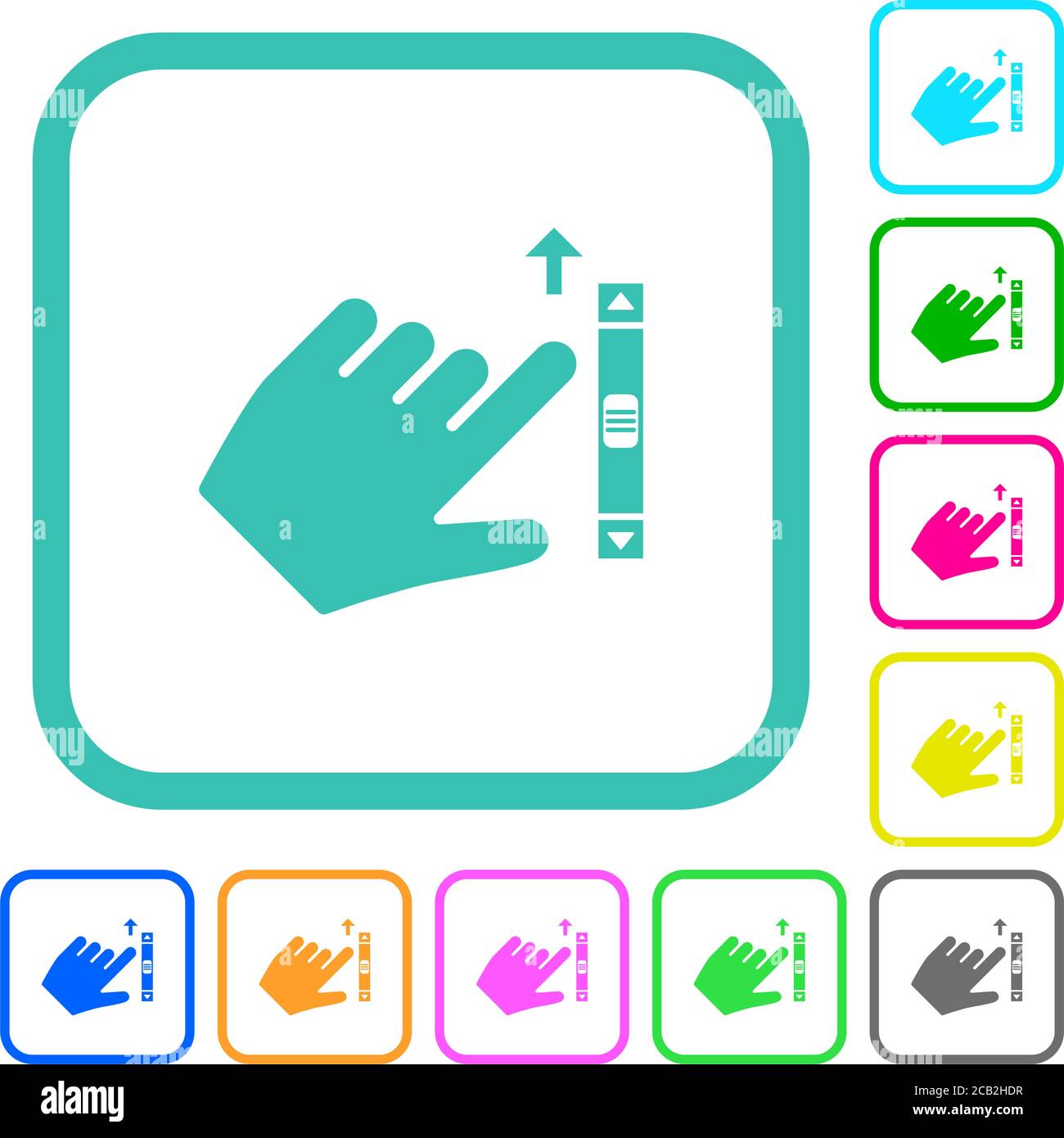 Left handed scroll up gesture vivid colored flat icons in curved ...