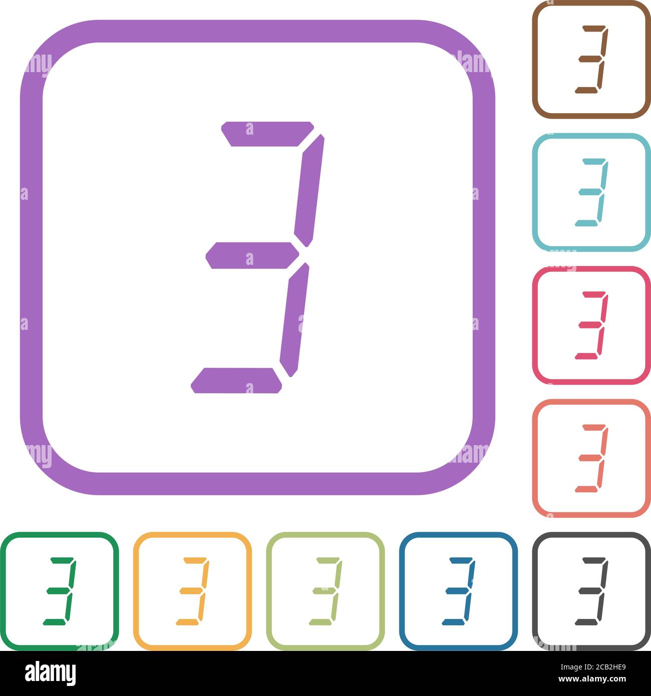 digital number three of seven segment type simple icons in color ...