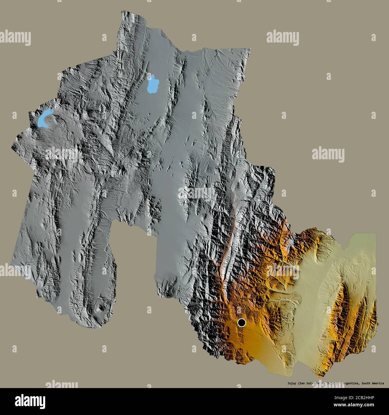 Shape of Jujuy, province of Argentina, with its capital isolated on a ...