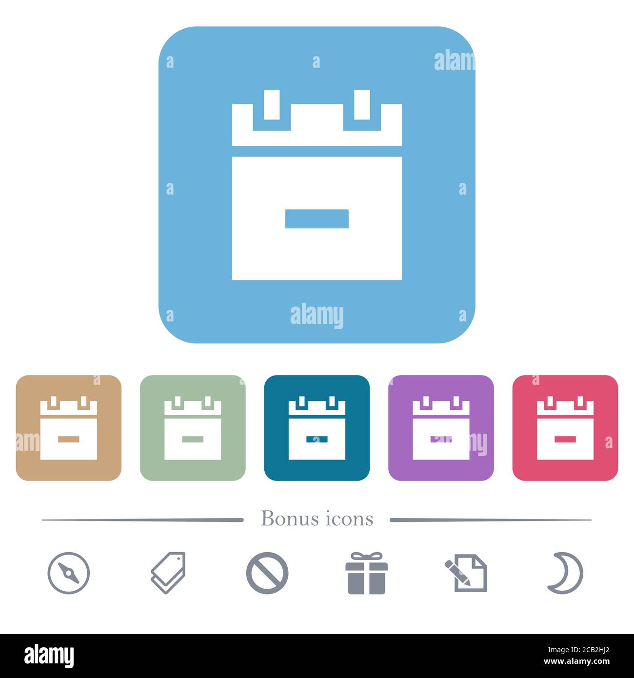 Remove schedule item white flat icons on color rounded square backgrounds. 6 bonus icons ...