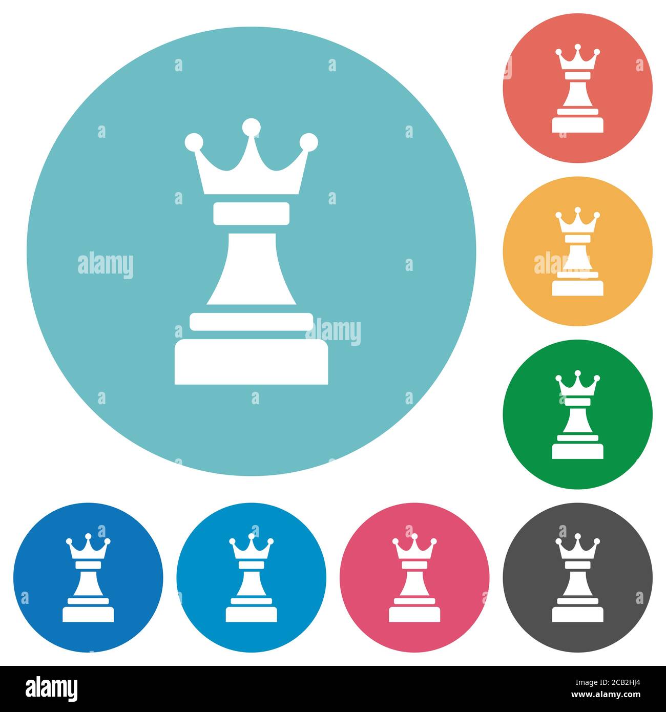 Black chess queen flat white icons on round color backgrounds Stock ...