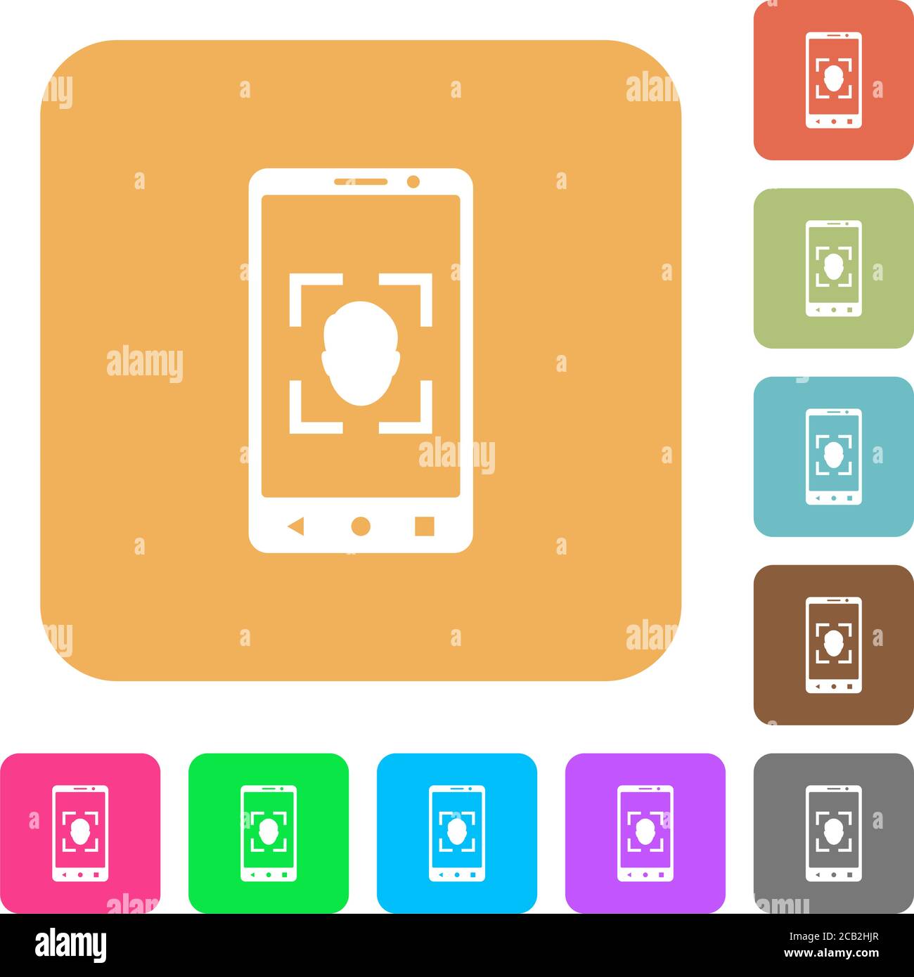 Mobile face detection flat icons on rounded square vivid color backgrounds Stock Vector Image ...