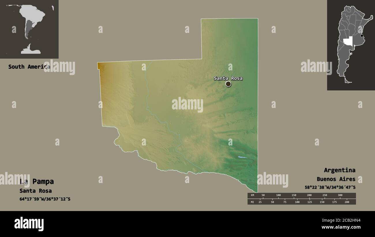 Shape of La Pampa, province of Argentina, and its capital. Distance ...