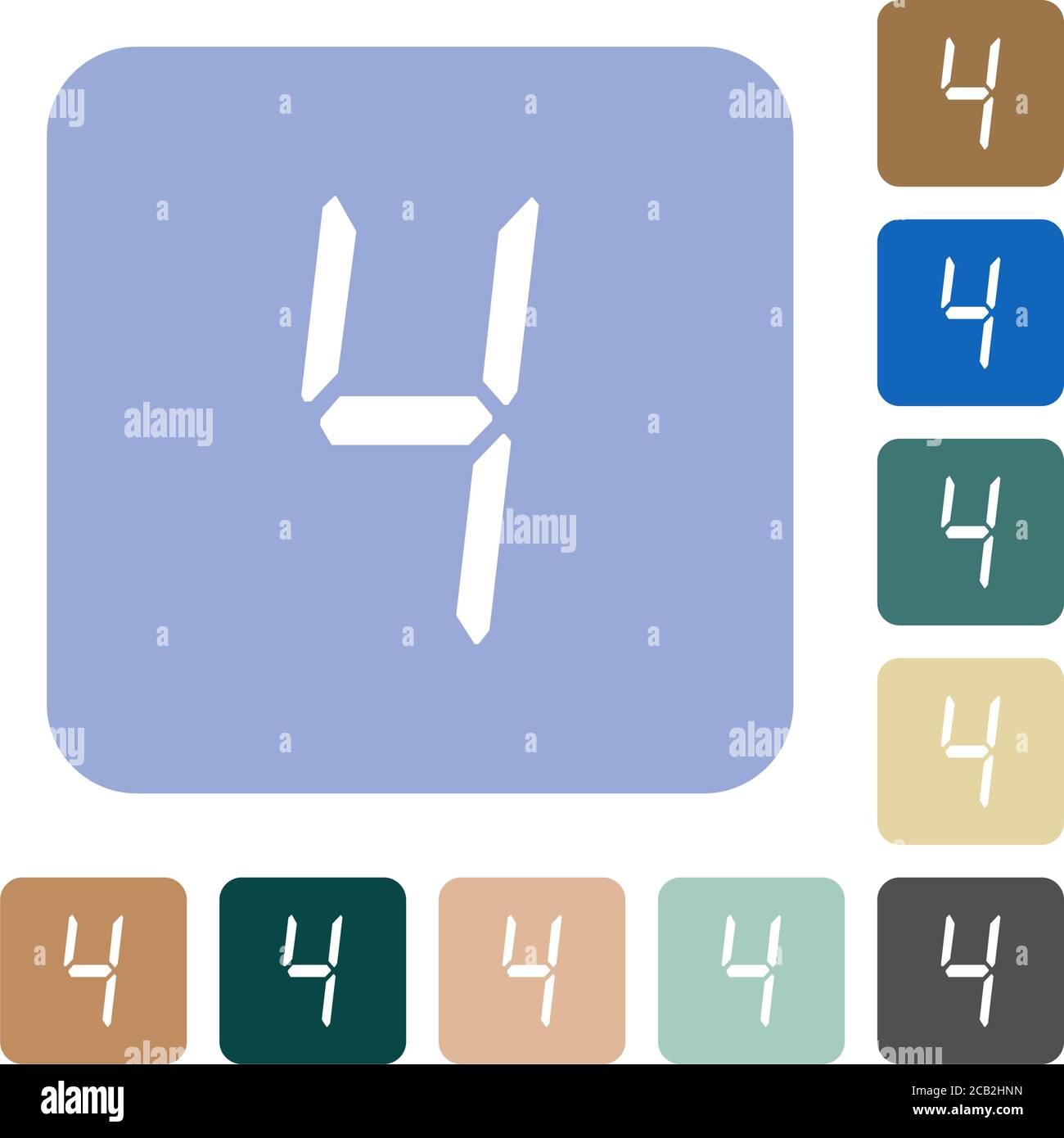digital number four of seven segment type white flat icons on color ...