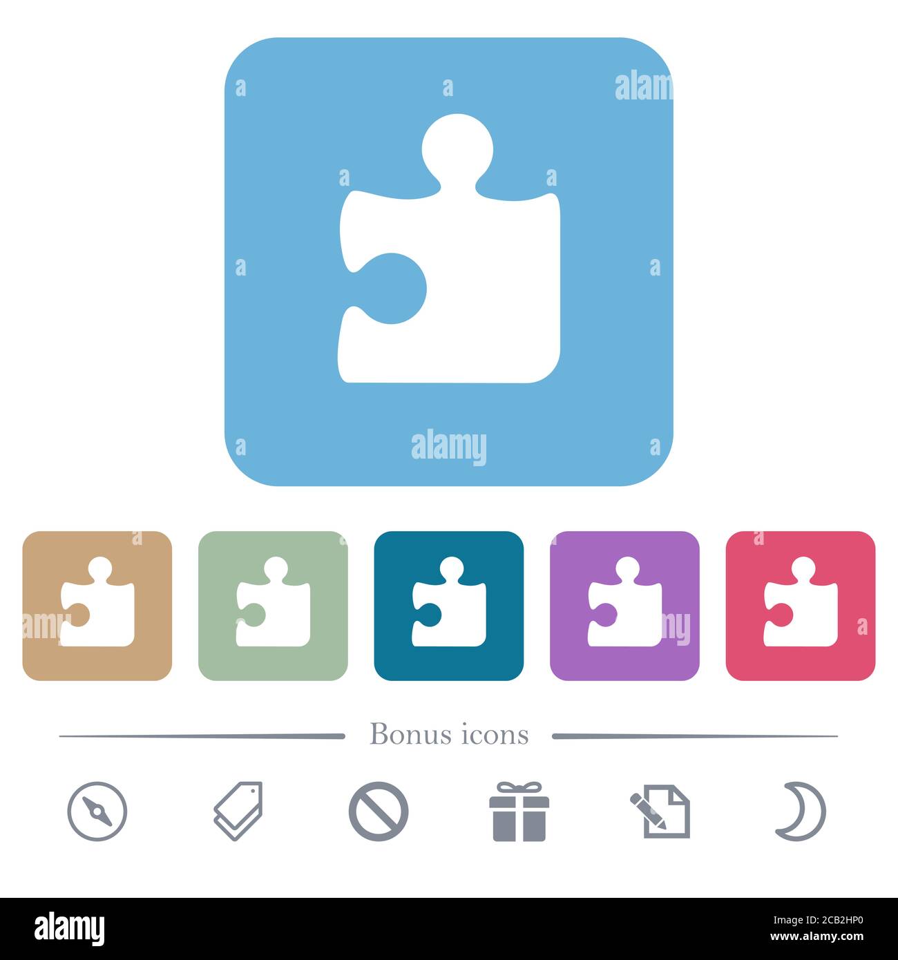 Single puzzle piece white flat icons on color rounded square ...