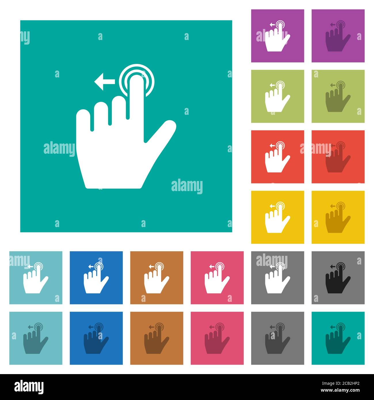 Left handed slide left gesture multi colored flat icons on plain square ...