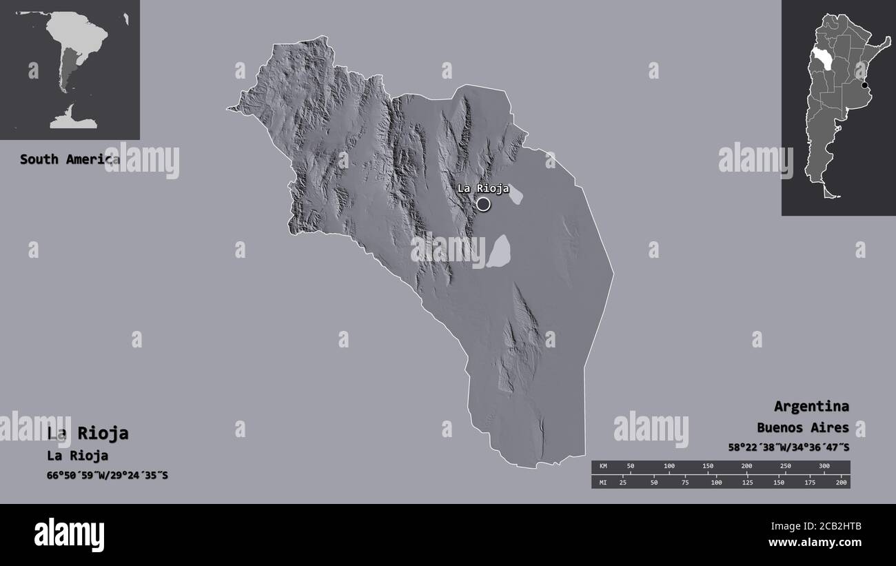 Shape of La Rioja, province of Argentina, and its capital. Distance ...