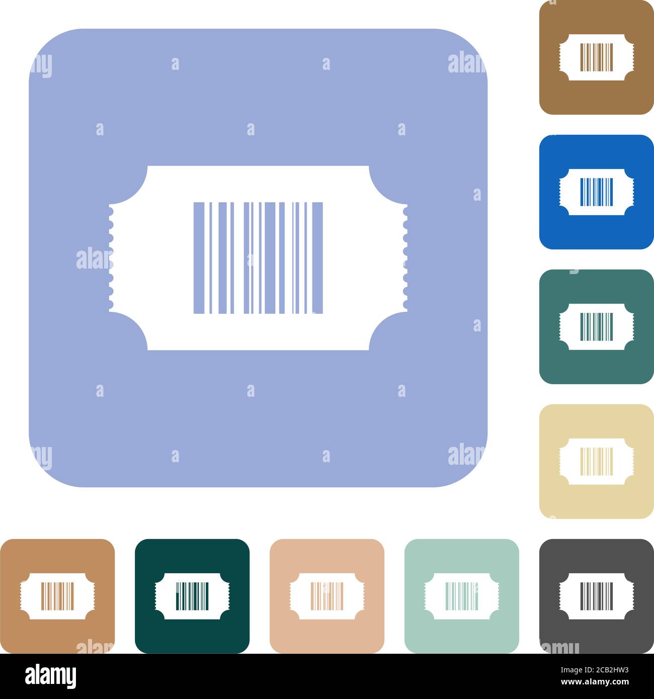 Ticket with barcode white flat icons on color rounded square ...